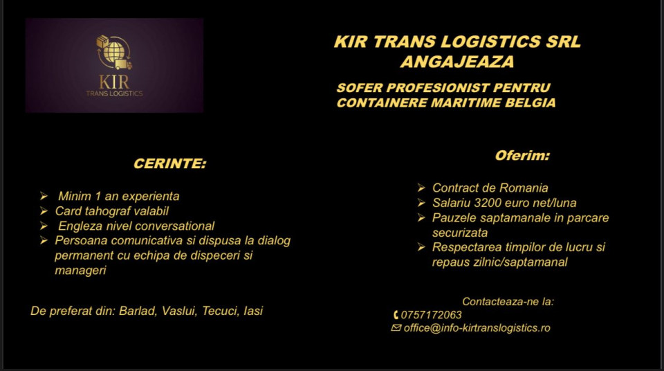 SOFER PROFESIONIST C+E - Aplica pe eJobs